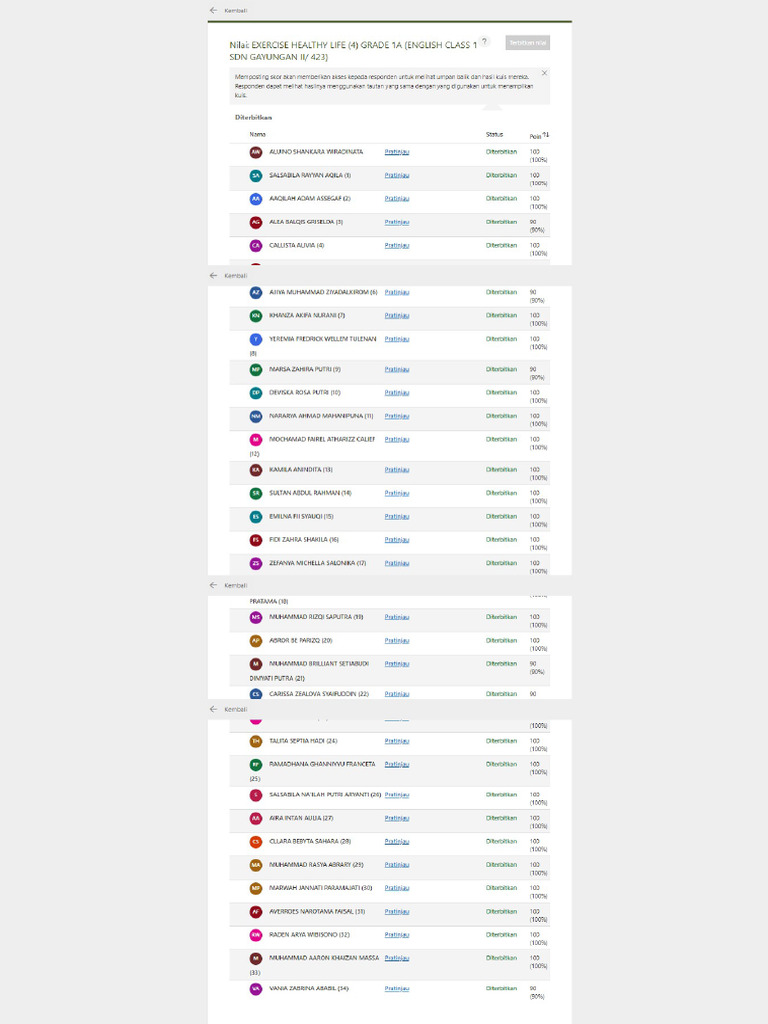 Nilai EXERCISE HEALTHY LIFE GRADE 1A | PDF