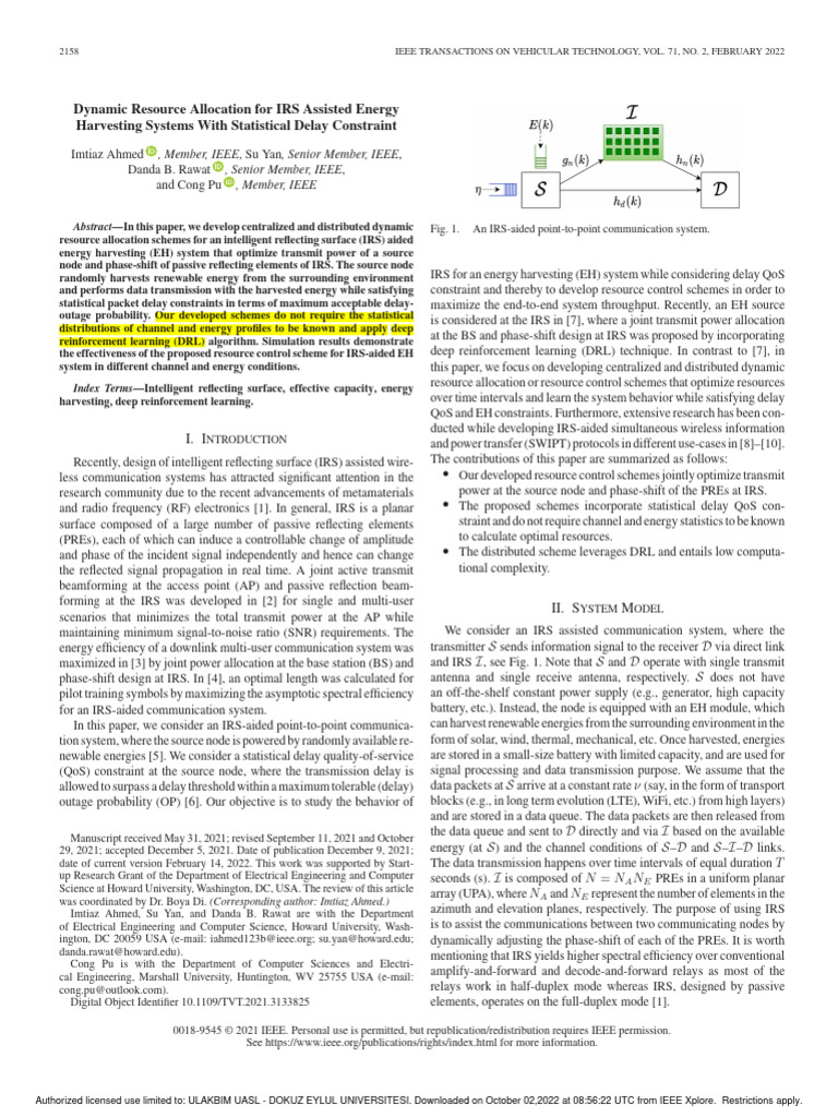 Dynamic Resource Allocation For IRS Assisted Energy Harvesting Systems With Statistical Delay ...