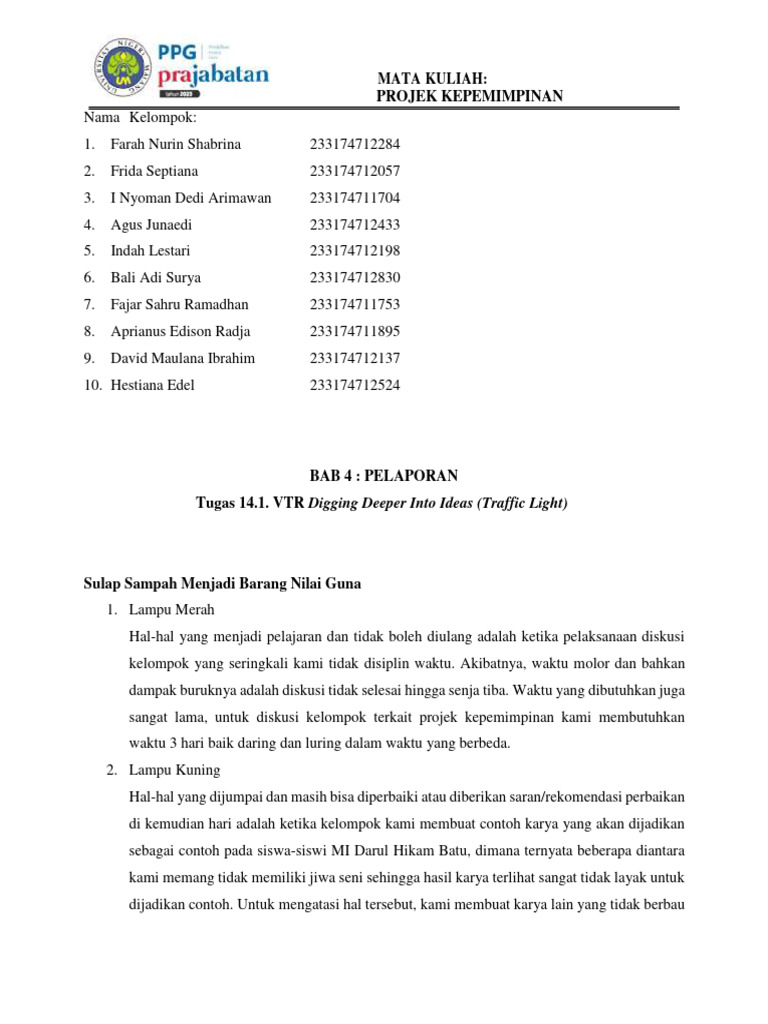 BAB IV. Tugas 14.1. VTR Digging Deeper Into Ideas (Traffic Light) | PDF