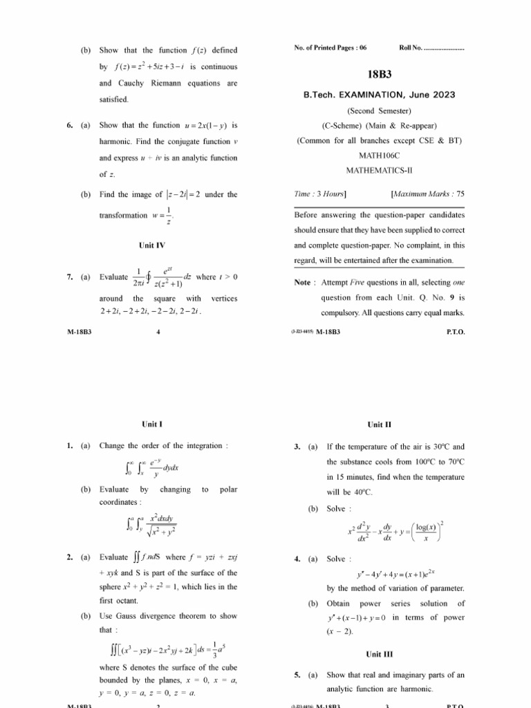 MATH106C PYQs | PDF | Equations | Complex Analysis