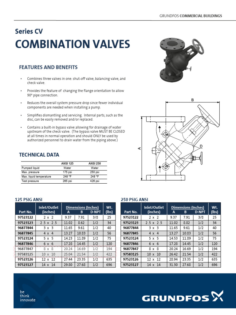 Grundfos - CombinationValves - Technical Literature - NOV2015 | PDF | Valve | Continuum Mechanics