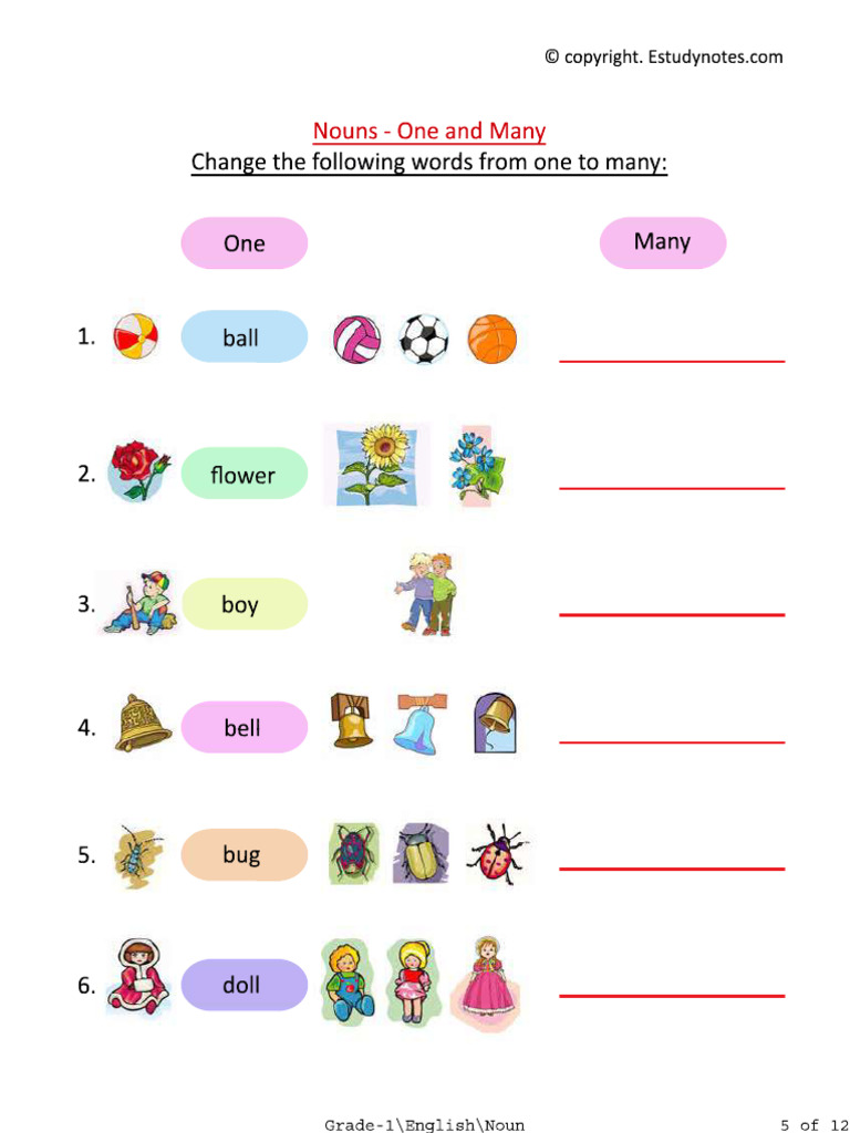 Grade 1 English Worksheet - Estudynotes.com | PDF