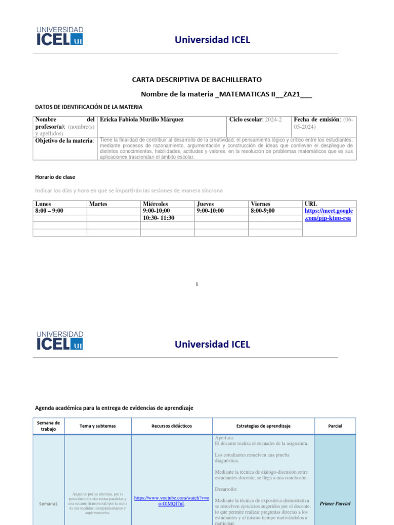 Carta Descriptiva | PDF | Trigonometría | Triángulo