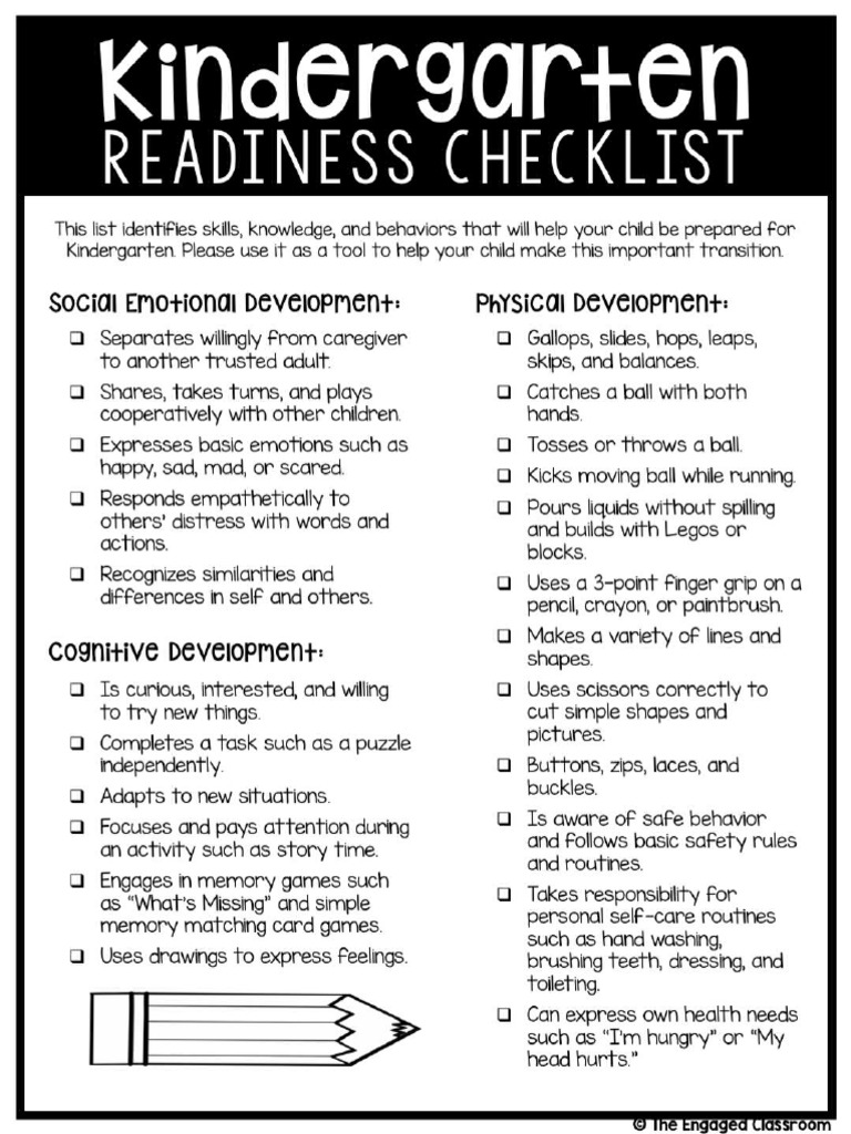 KindergartenReadinessChecklistEDITABLE 1 | PDF