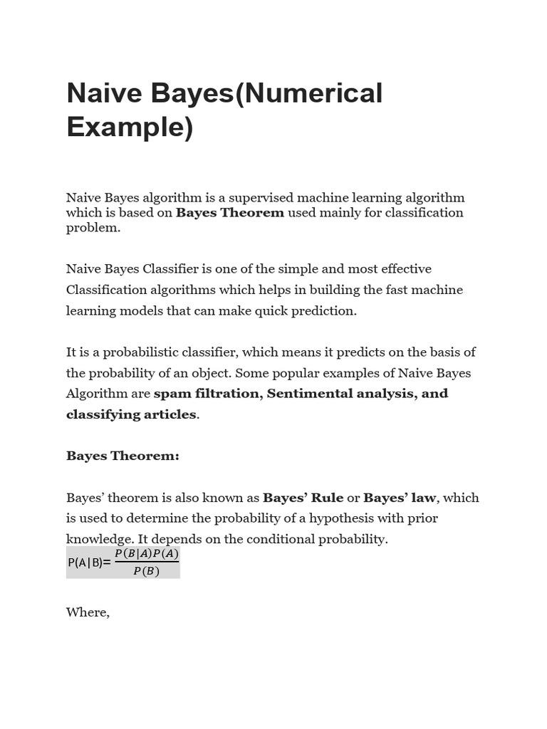 Naive Bayes Numericals | Download Free PDF | Statistical Classification | Mathematical And ...