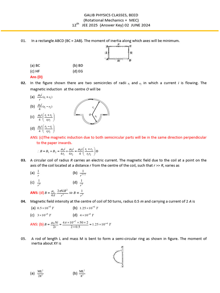Test - 16 - 12th Jee - 2025 02 June 2024 - Mec +rotational Mechanics ...