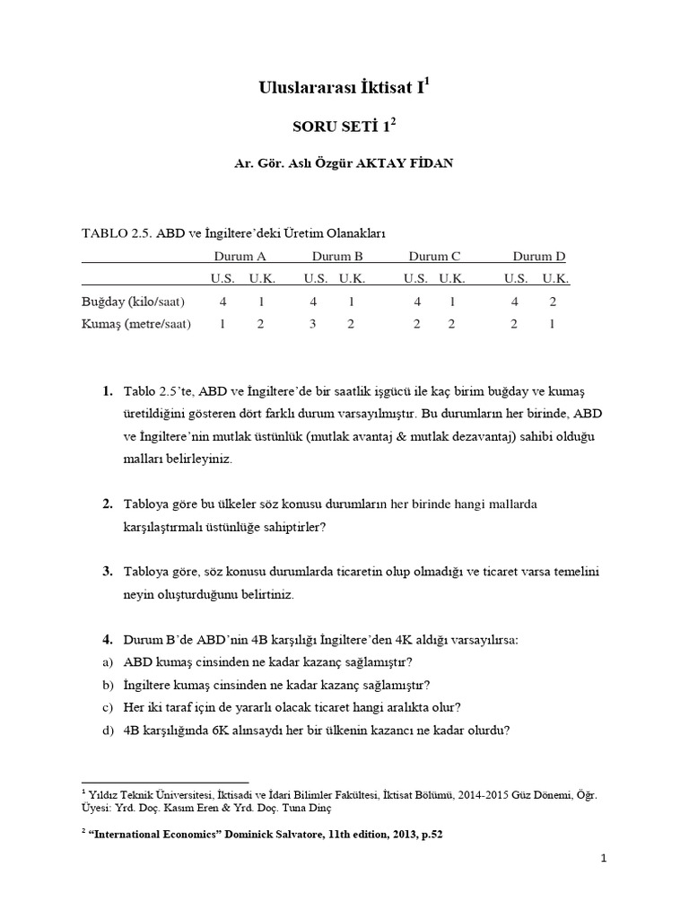 Uluslararasi Iktisat I Soru Seti 1 | PDF