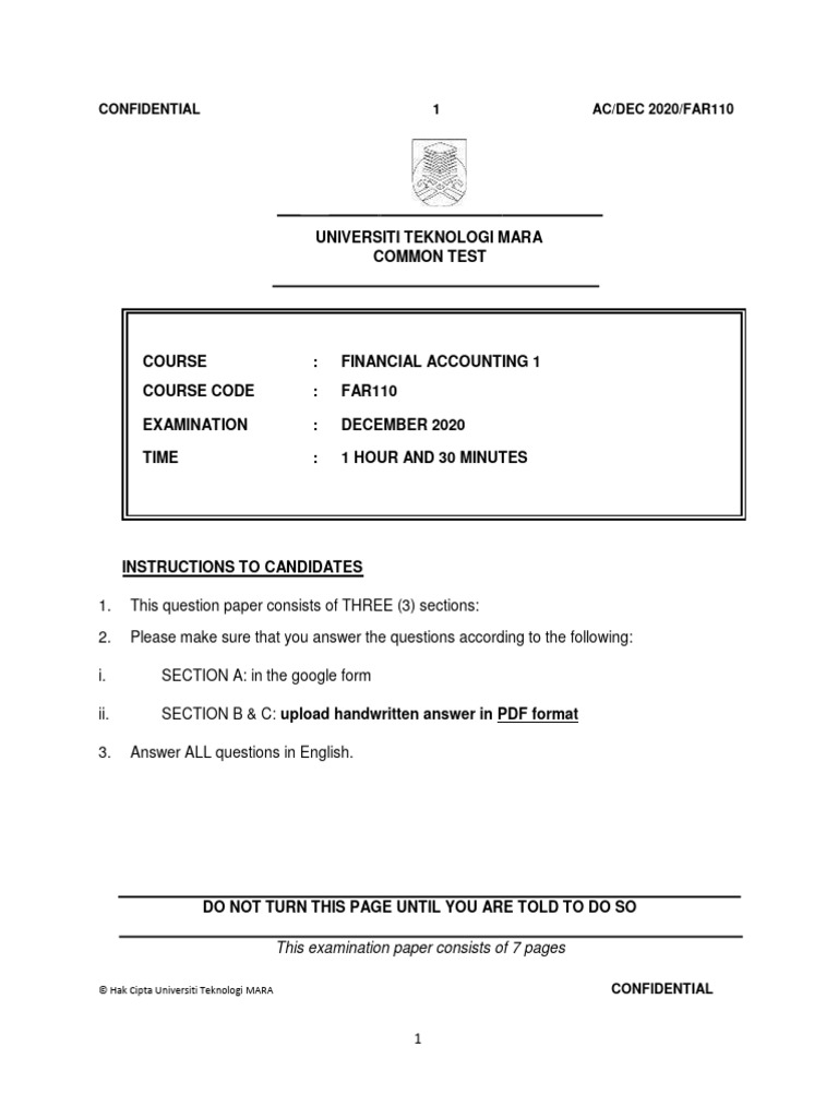 UiTM Financial Accounting Exam | PDF | Debits And Credits | Money