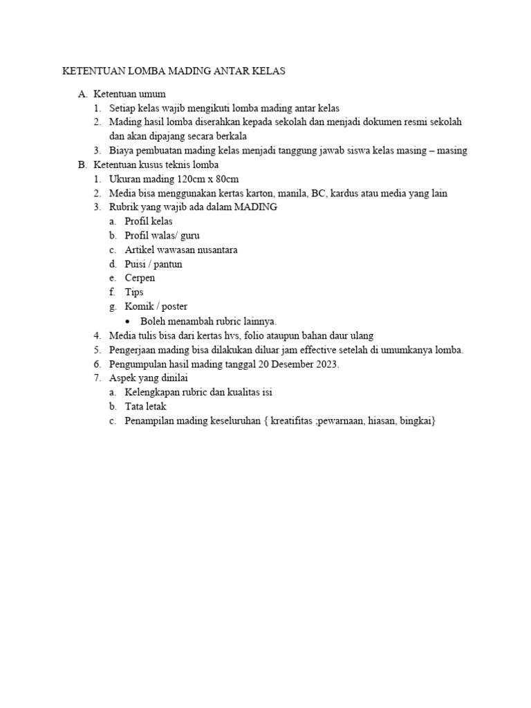 Ketentuan Lomba Mading Antar Kelas | PDF | Seni