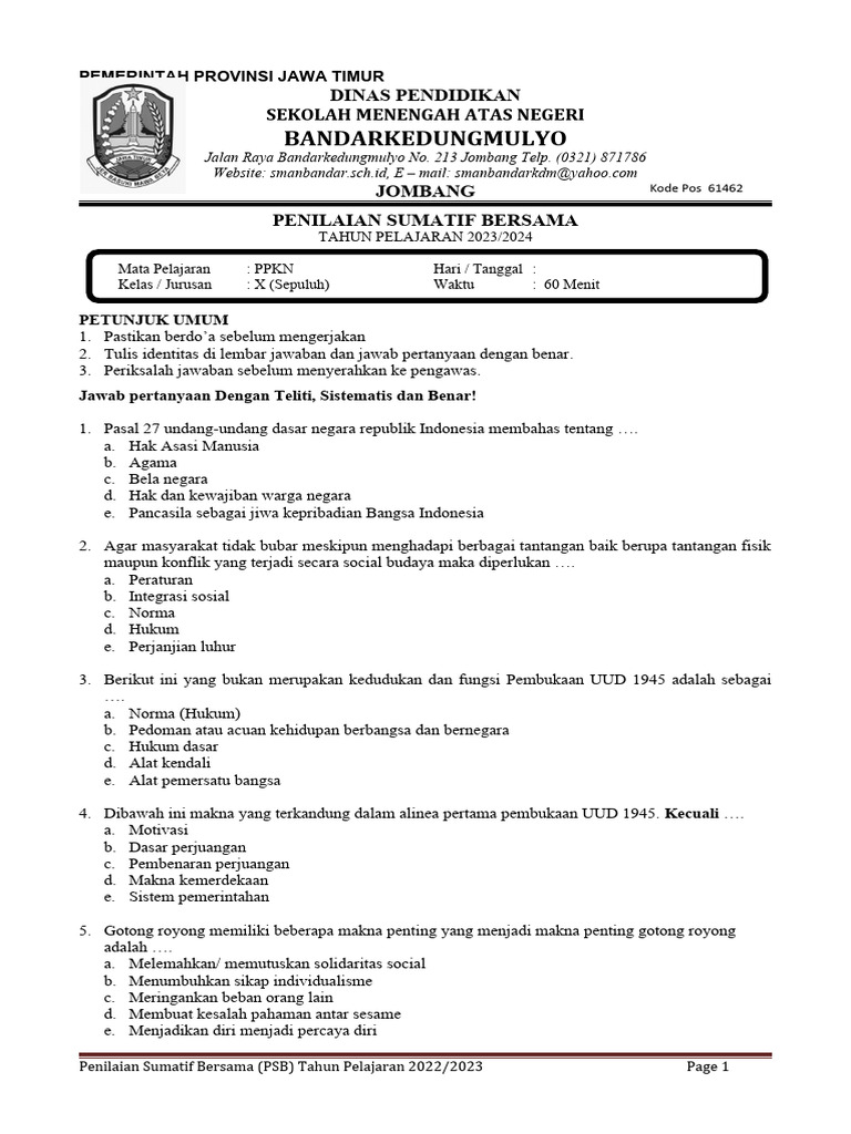 Pts X Ganjil PPKN 2023 2024 - Fix | PDF