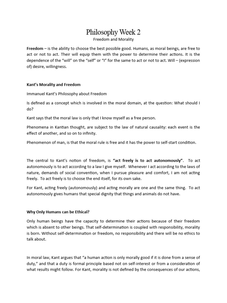 Philosophy Week 2 | PDF | Free Will | Immanuel Kant
