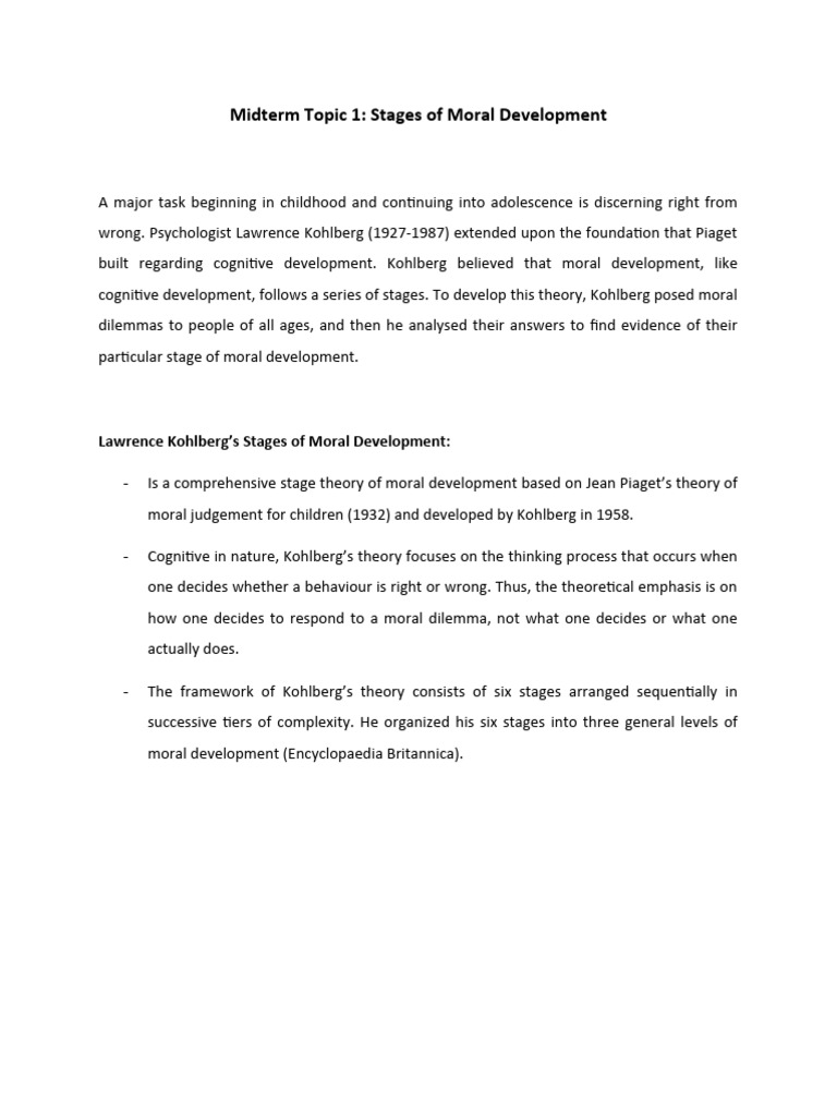 Midterm Topic 1 Stages of Moral Development | Download Free PDF ...