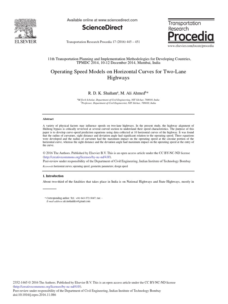 Conf - Operating Speed Models On Horizontal Curves For Two-Lane | PDF ...
