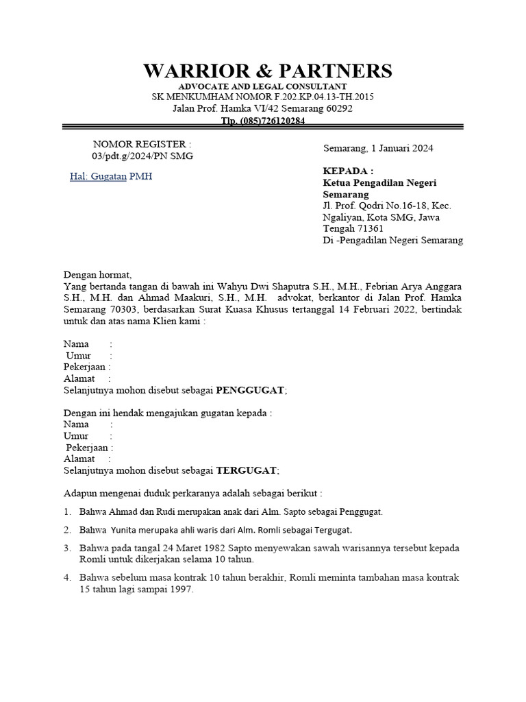 Surat Gugatan PMH | PDF