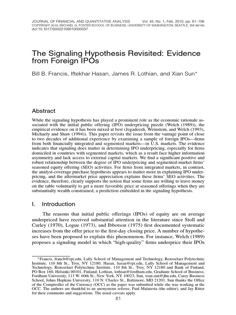 Foreign IPOs | PDF | Initial Public Offering | Financial Analyst