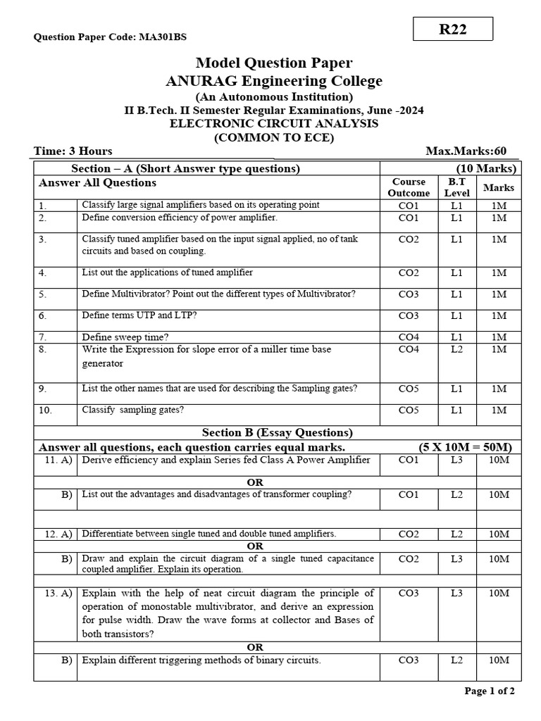 Eca Model Q Paper | PDF | Amplifier | Electromagnetism