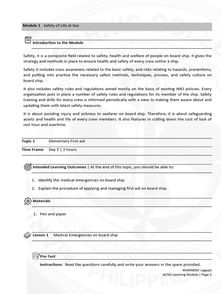 Module 1 - Solas | PDF | First Aid | Cardiopulmonary Resuscitation