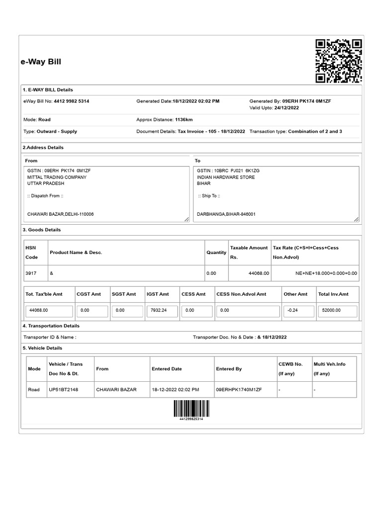 E-Way Bill | PDF | Trade | Government