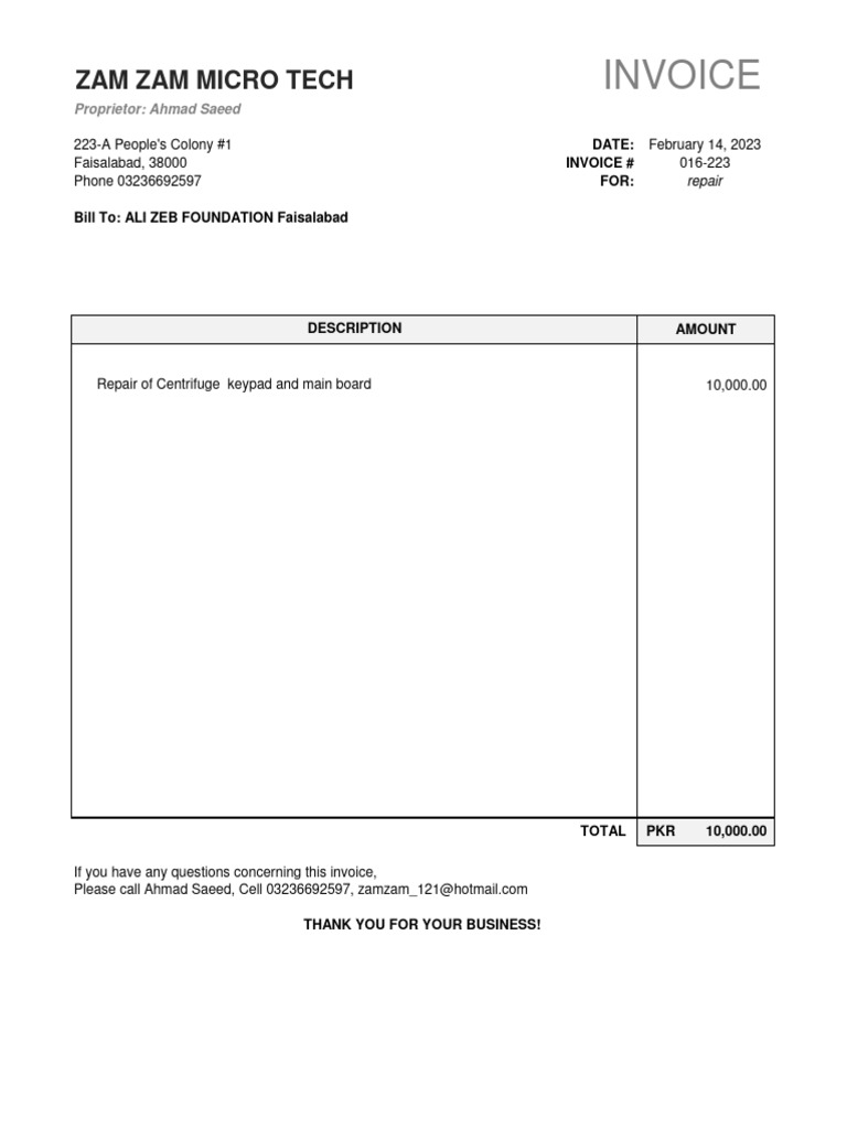 Invoice ALI ZEB Centrifuge Keypad | PDF | Technology & Engineering