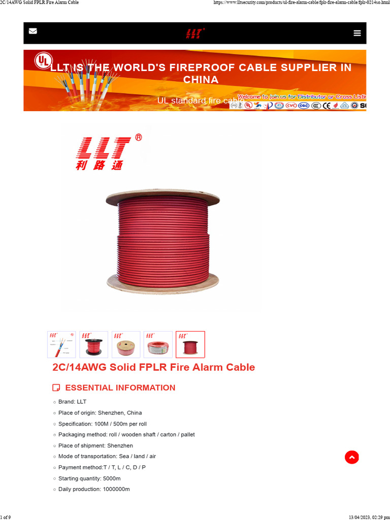 LLT- 2.5 RE Cable Technical Specification | PDF | Packaging And Labeling