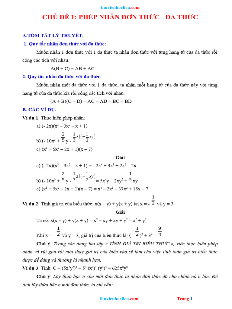GA Day Them Toan 8 Chu de 1 Phep Nhan Da Thuc Don Thuc | PDF