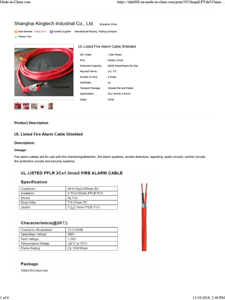 UL Listed Fire Alarm Cable 1.5mm | PDF | Security Alarm | Safety