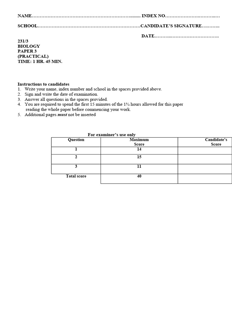 Biology Practical Exam 47 Questions | PDF | Biology