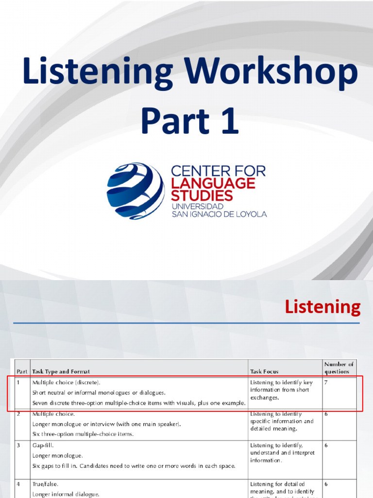 Listening Workshop Part 1 | PDF