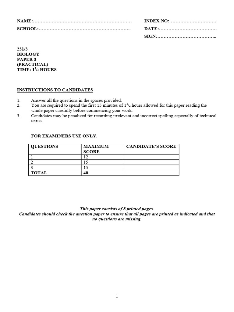 Biology Practical Exam 44 Questions | PDF | Water