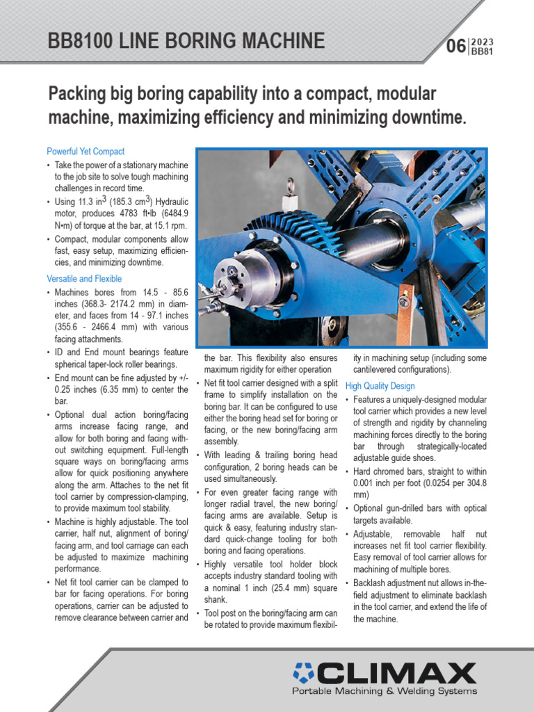 BB8100 Line Boring Machine Overview | PDF | Gear | Electric Motor