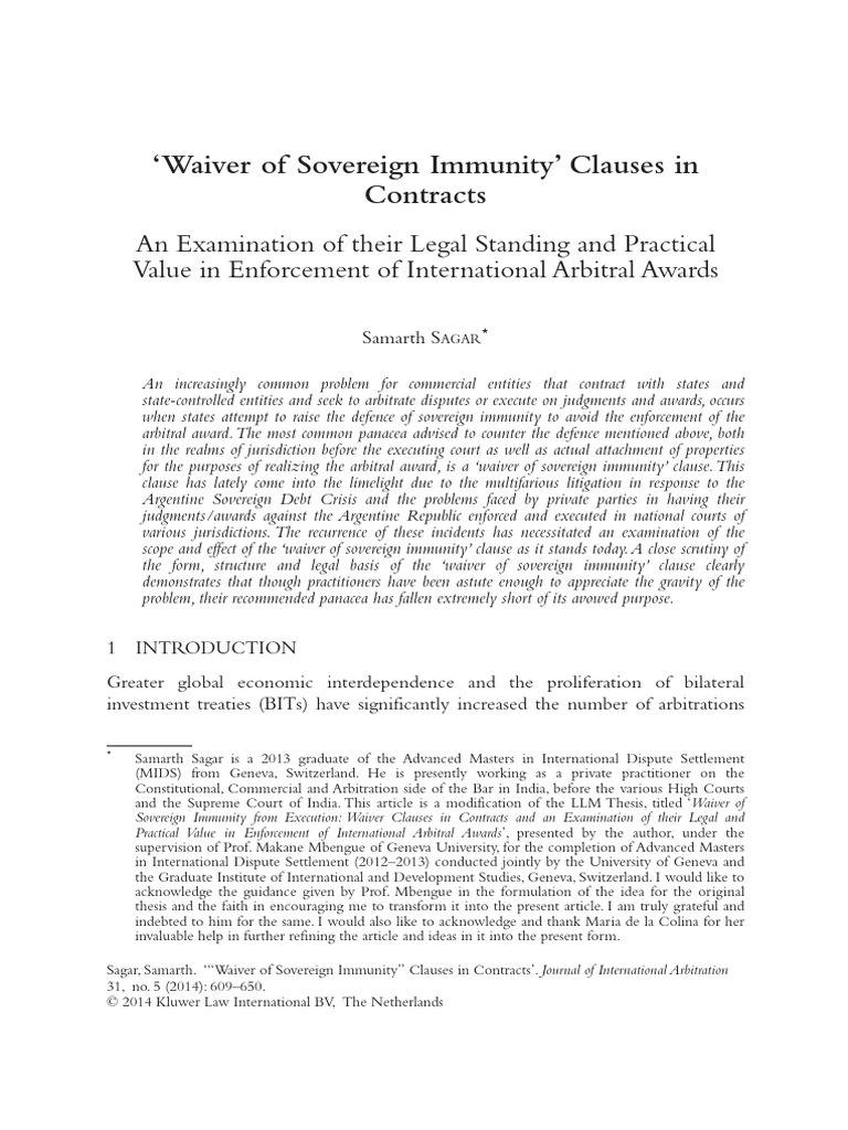Waiver of Sovereign Immunity in Contracts | PDF | Sovereign Immunity ...