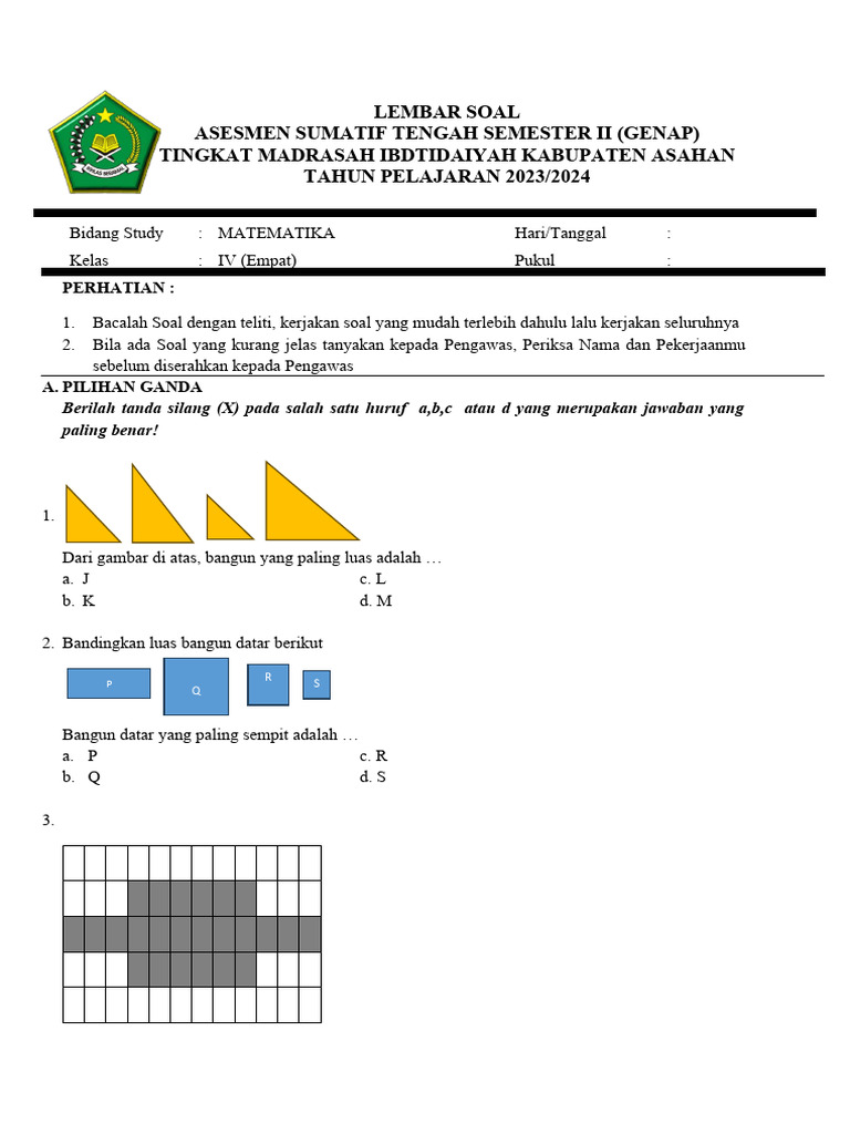 Soal Sts Matematika Kelas 4 Sem 2 | PDF