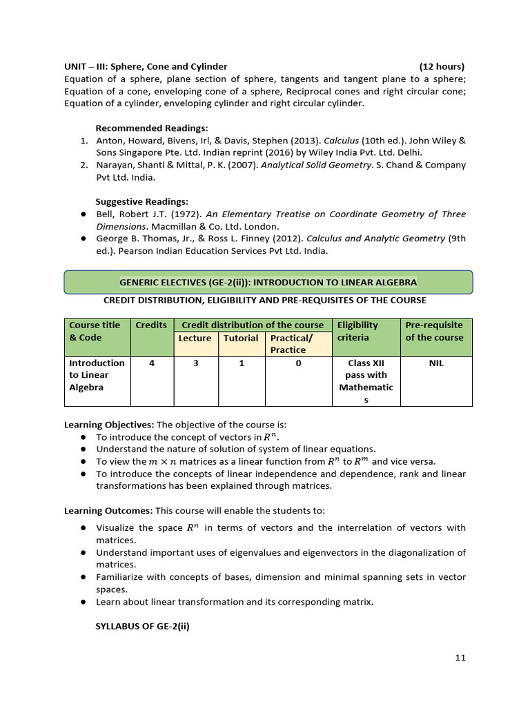 Syllabus and Teaching Plan | PDF | Vector Space | Eigenvalues And Eigenvectors