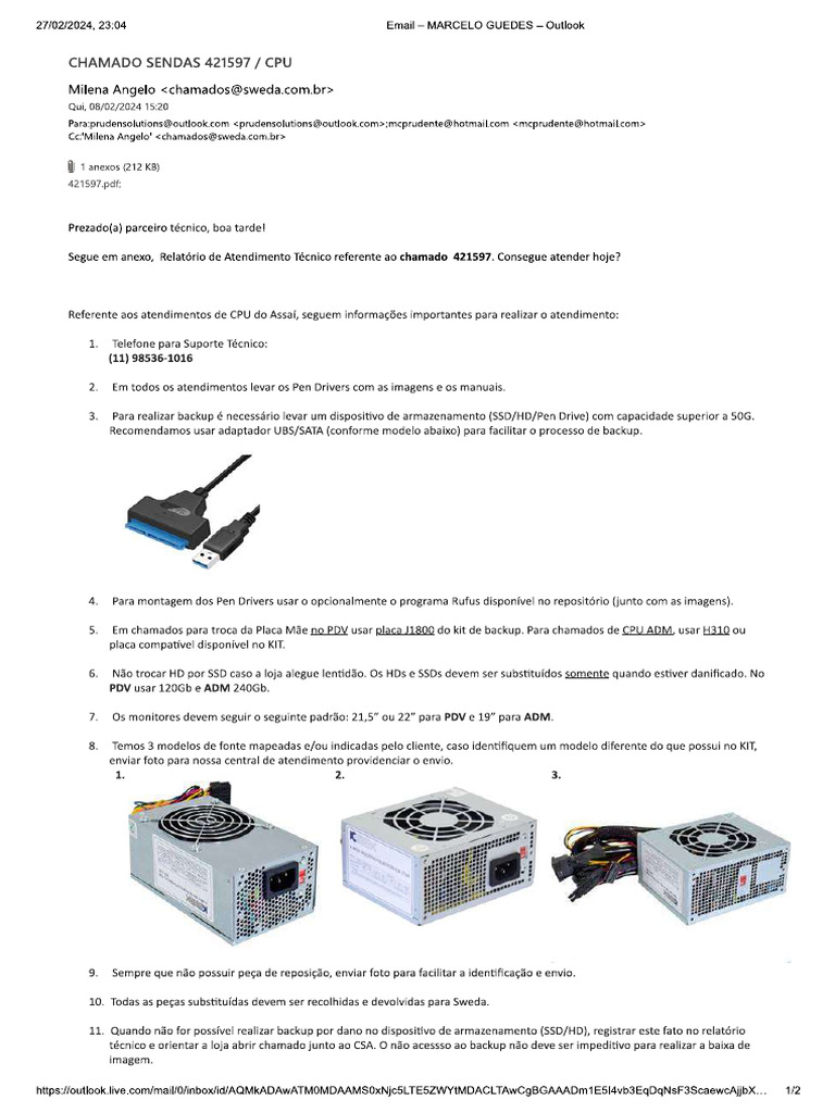 Chamado Sendas 421597 Cpu | PDF