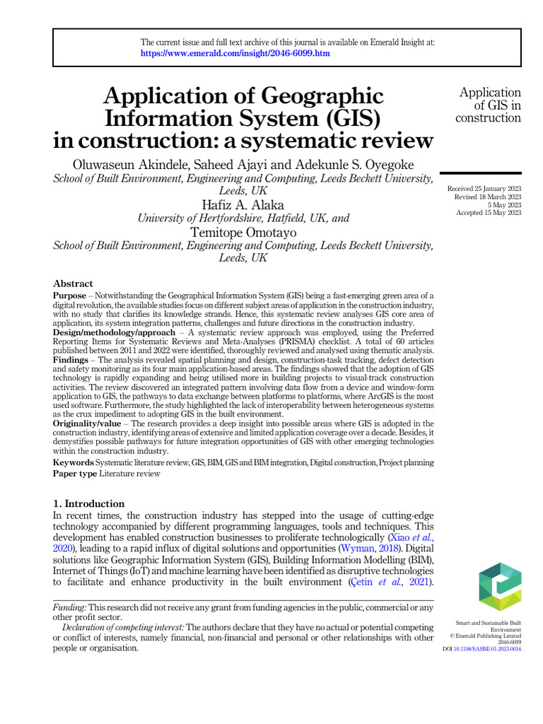 Application Of Geographic Information System Gis In Construction Pdf Geographic