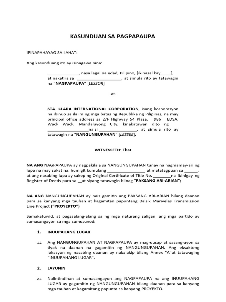 Kasunduan Sa Pagpapaupa NG Lupa | PDF