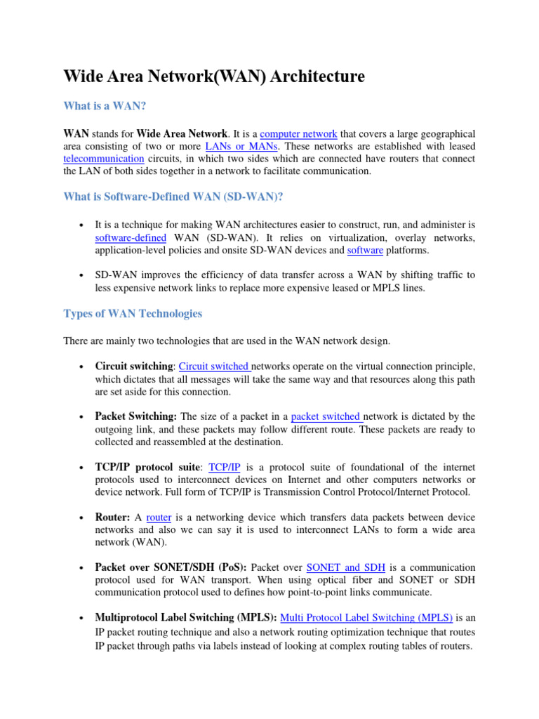 WAN Architecture | PDF | Computer Network | Wide Area Network