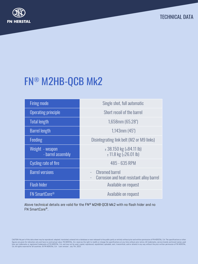 Technical Data FN m2hb QCB Mk2 | PDF | Projectile Weapons | Ballistics