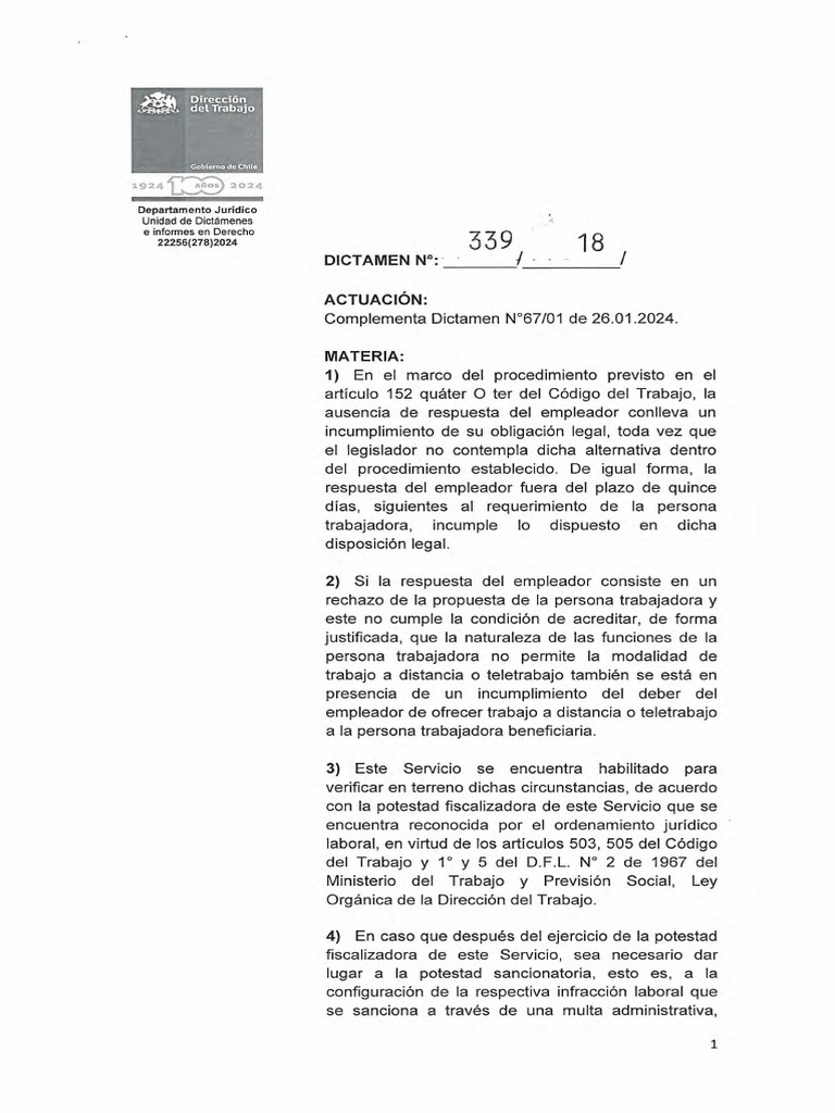 Dictamen 339 (03-06-2024) | PDF | Derecho laboral | Multa (pena)
