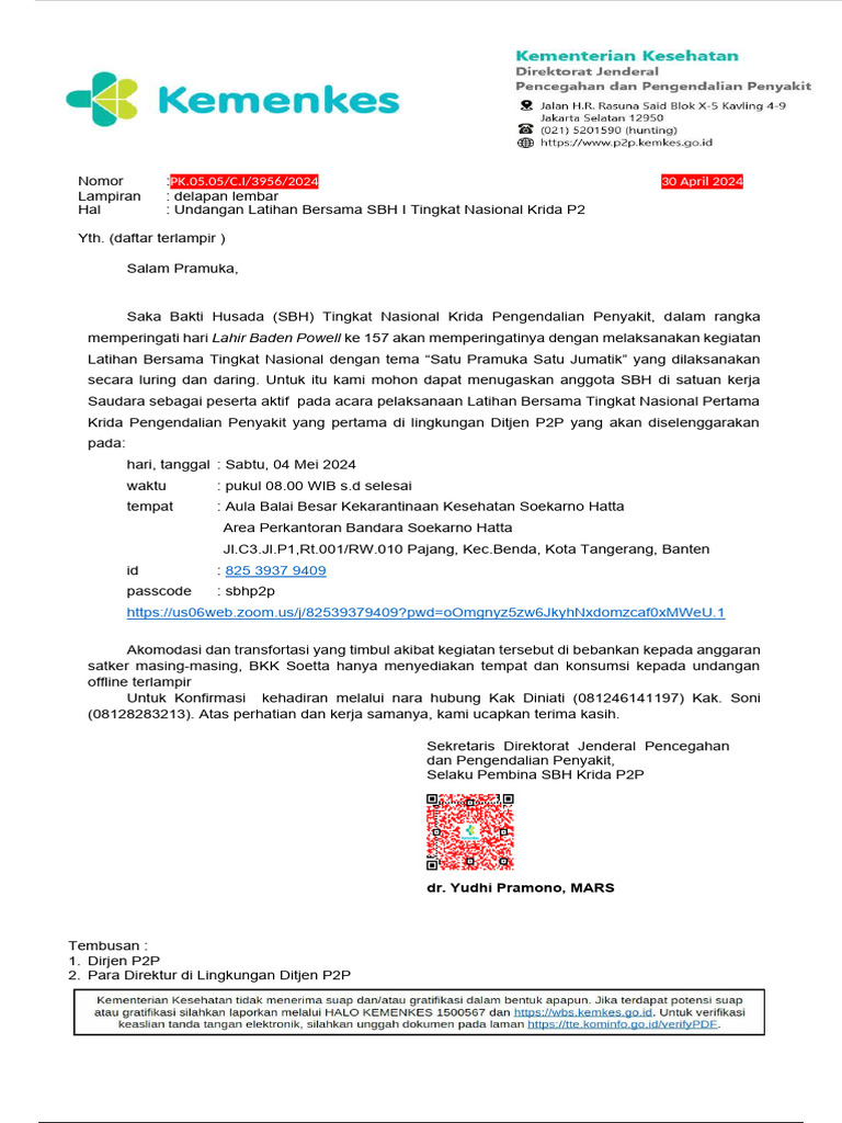 2undangan Latihan Bersama SBH I Tingkat Nasional Krida P2 | PDF