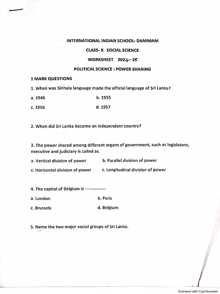 Political Science Power Sharing WS | PDF