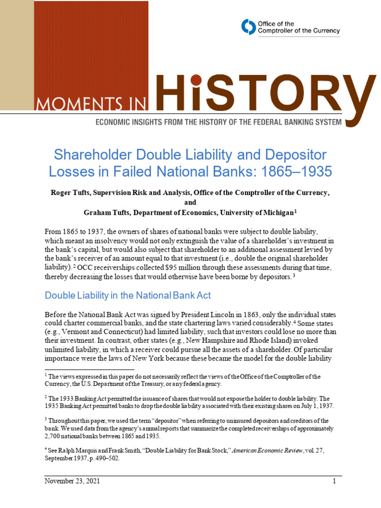 Moments in History Shareholder Double Liability | PDF | Banks | Office ...