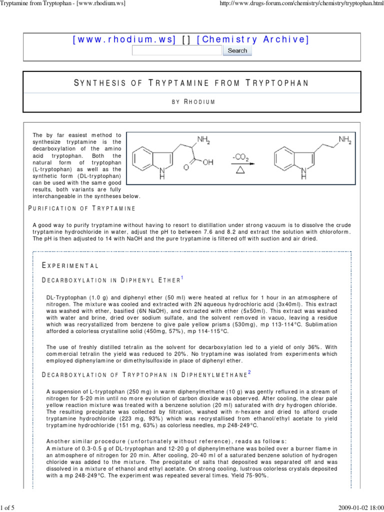 Synthesis of Tryptamine From Tryptophan | PDF | Precipitation ...