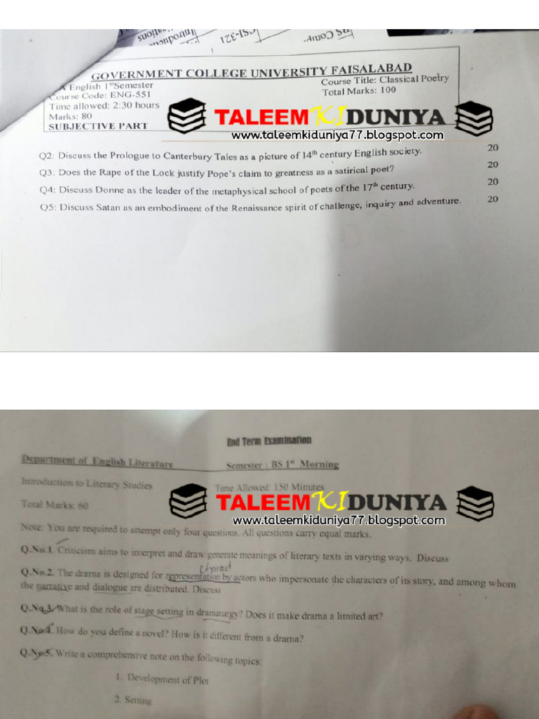 Bs English 1st Semester Papers | PDF