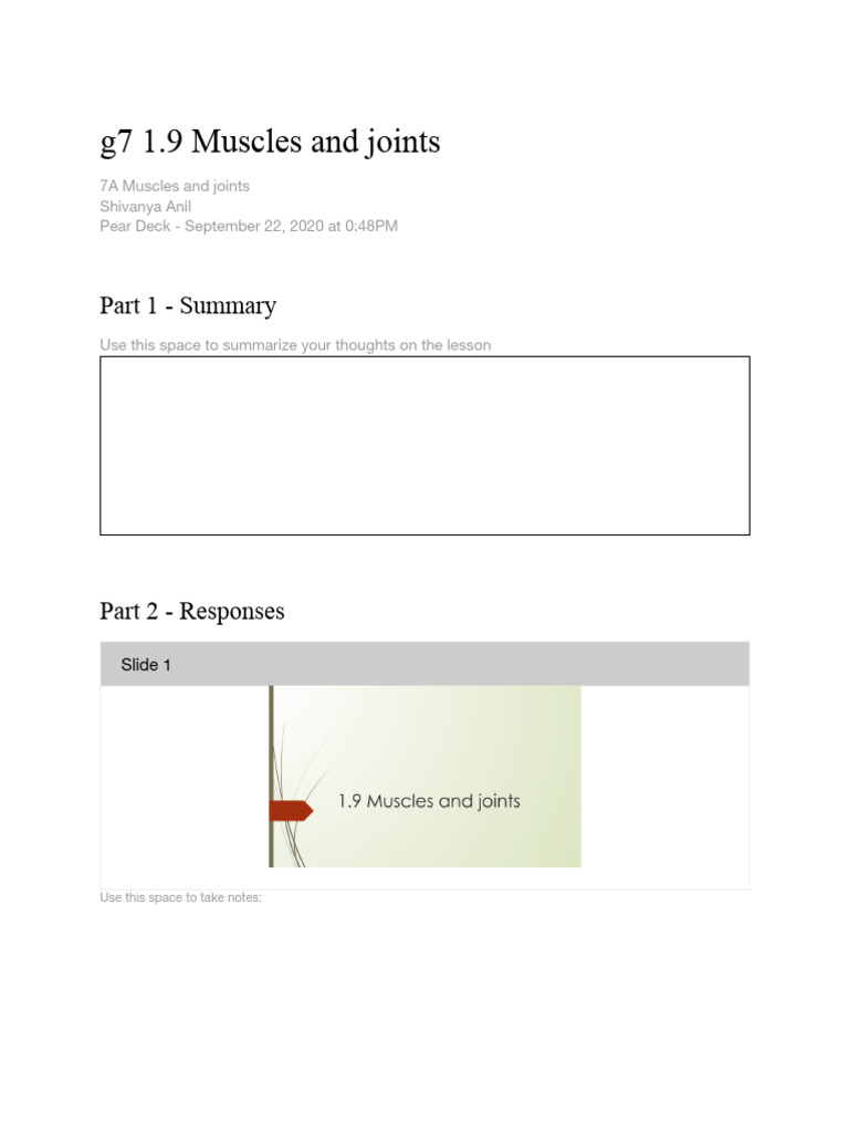 g7 1.9 Muscles and Joints - 7A Muscles and Joints - Y2 | PDF | Career ...
