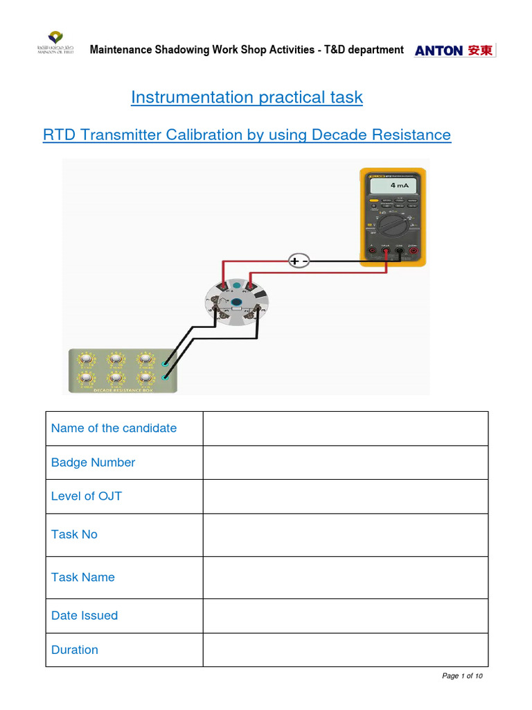 RTD Transmitter Calibration by Using Decade Resistance | PDF ...