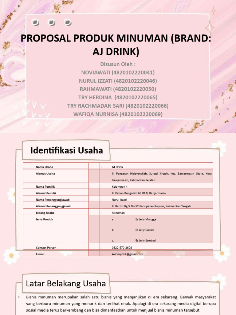 Proposal Usaha Minuman AJ Drink | PDF
