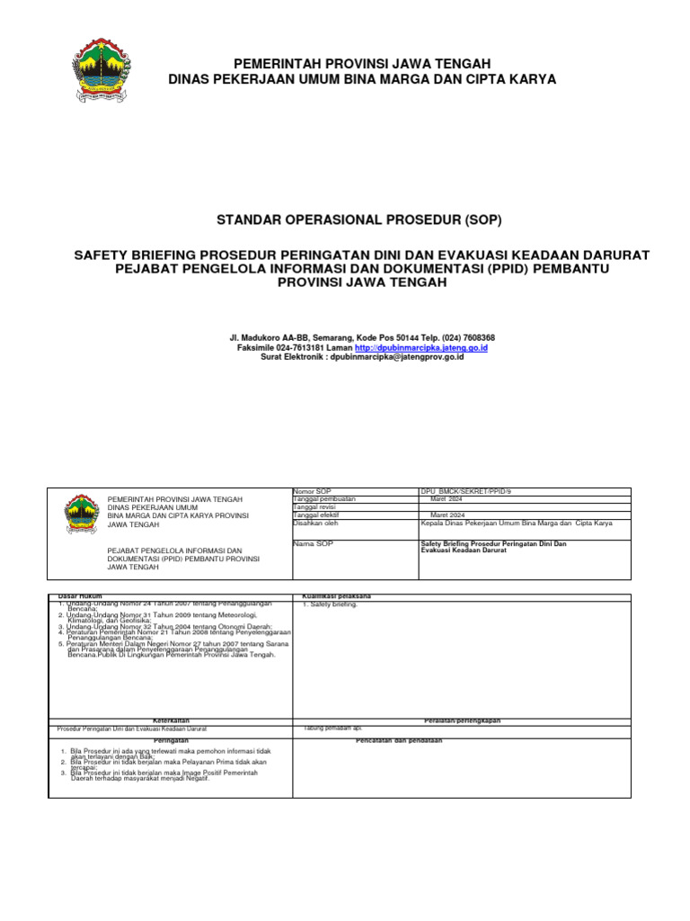 SOP-Safety-Briefing-Prosedur-Peringatan-Dini-Dan-Evakuasi-Keadaan ... SOP-Safety-Briefing-Prosedur-Peringatan-Dini-Dan-Evakuasi-Keadaan ...