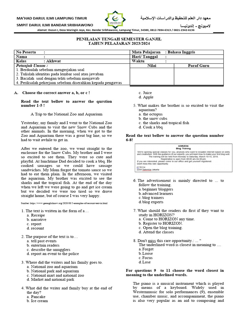 B.ingg - Akhwat - Soal PTS Ganap | PDF | Language Arts & Discipline