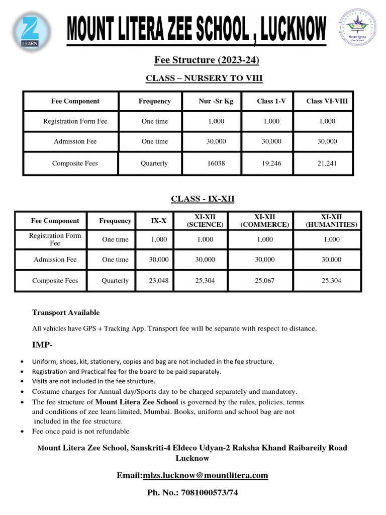 Fee Structure 2023-24 | PDF